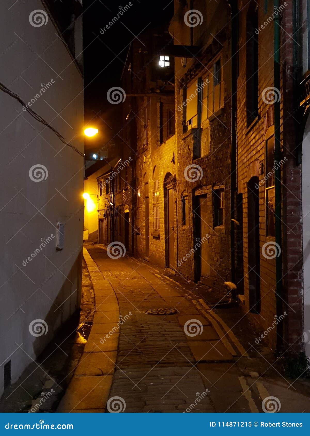 Alleyway stock image. Image of lights, lane, nighttime - 114871215