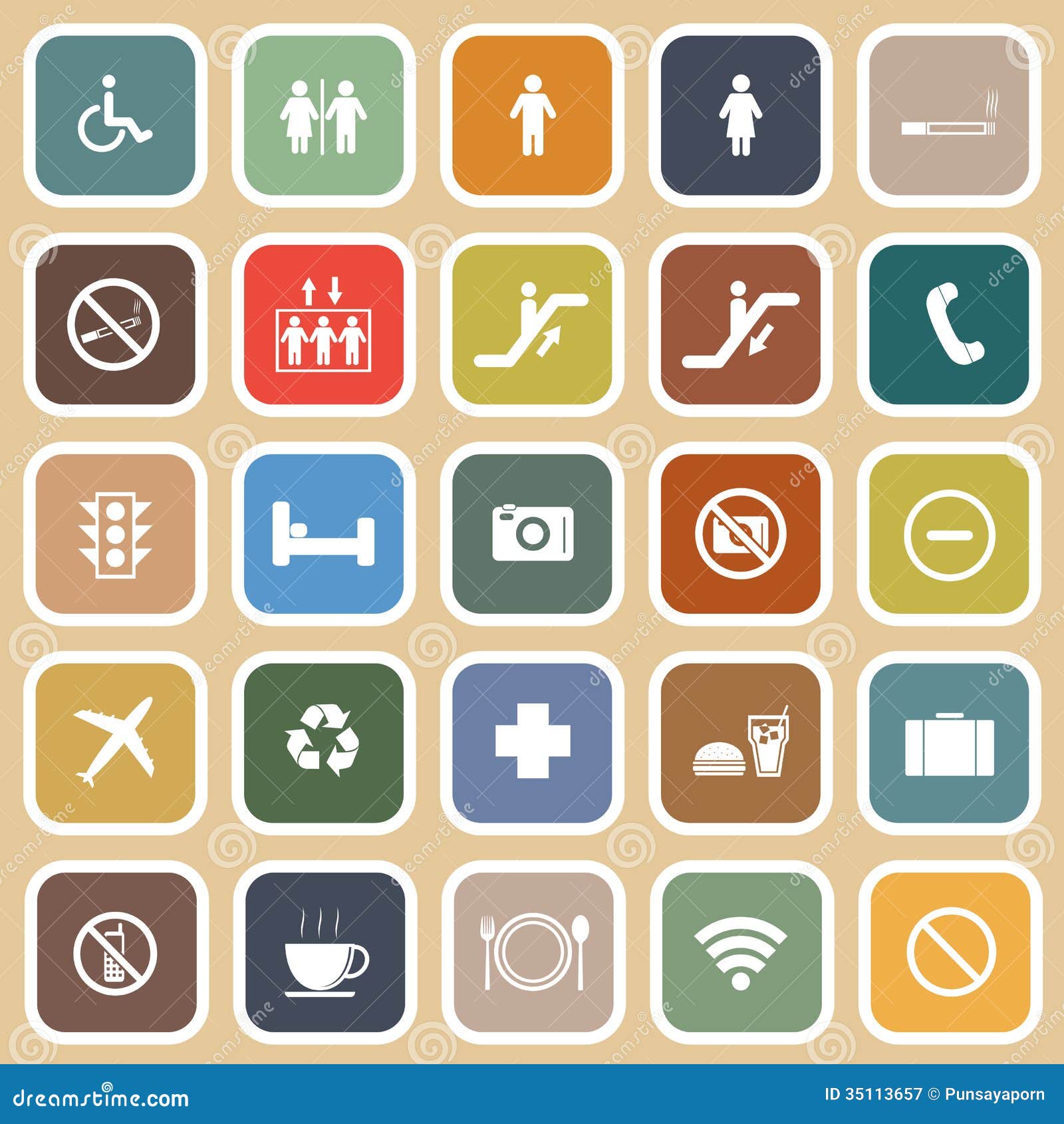 Allgemeine Flache Ikonen Auf Orange Hintergrund Vektor Abbildung ...