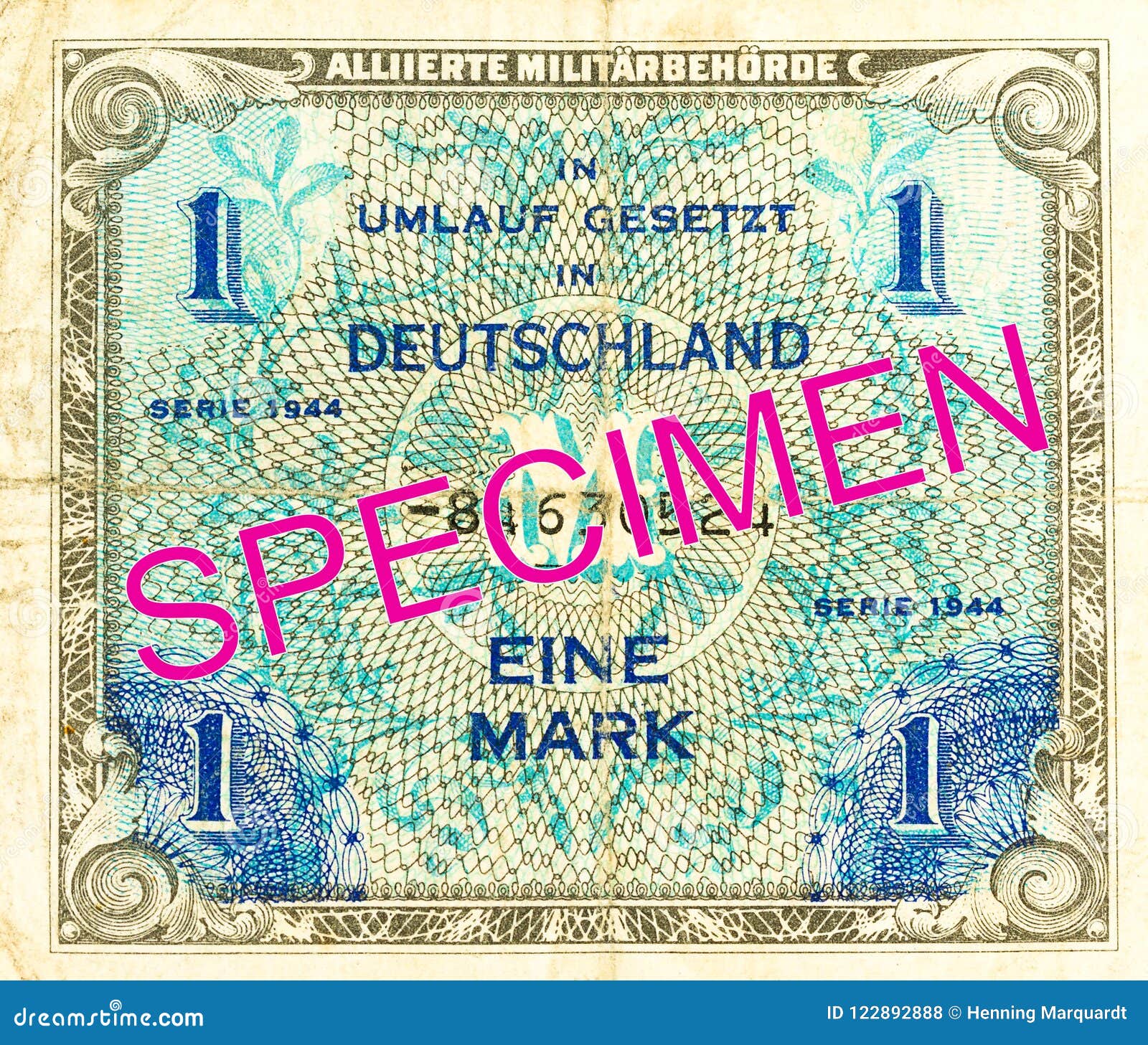 1 Allied Military Mark Bank Note 1944 Obverse Stock Photo - Image of ...