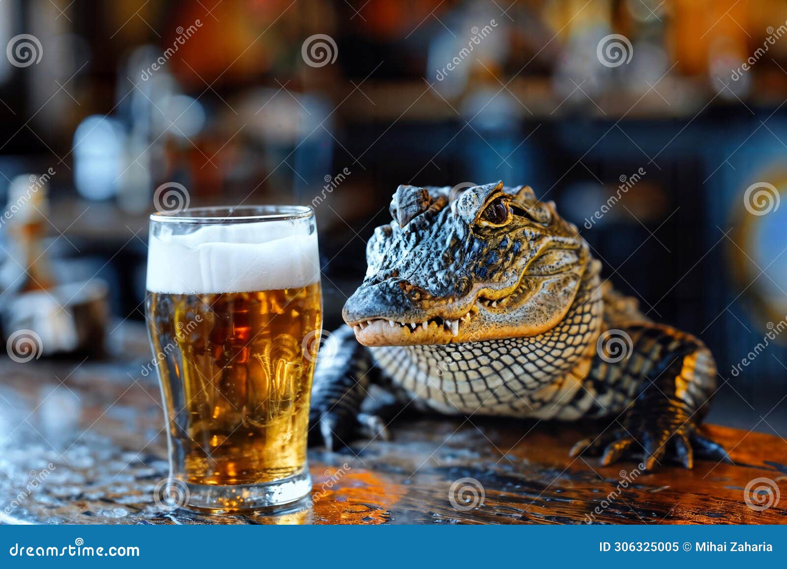 Alligator Enjoying a Beer at the Bar Stock Illustration - Illustration ...