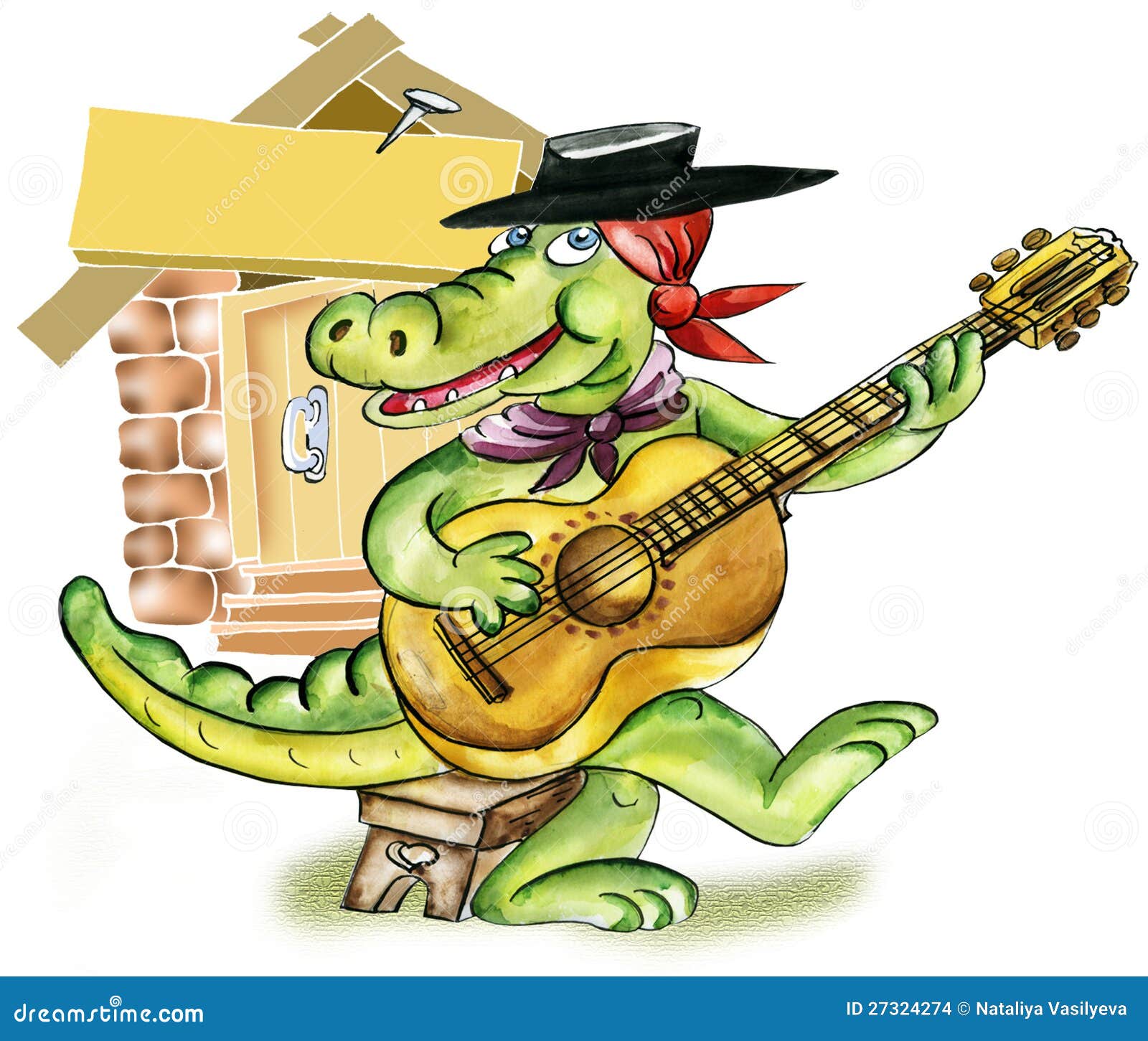 Crocodile playing guitar stock illustration. Illustration of mexican ...