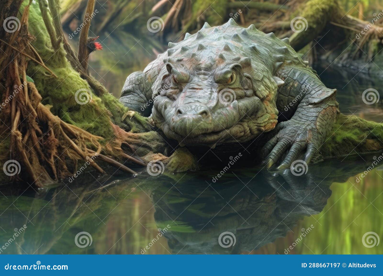 Alligator Snapping Turtle Camouflaged in a Swamp Stock Image - Image of ...