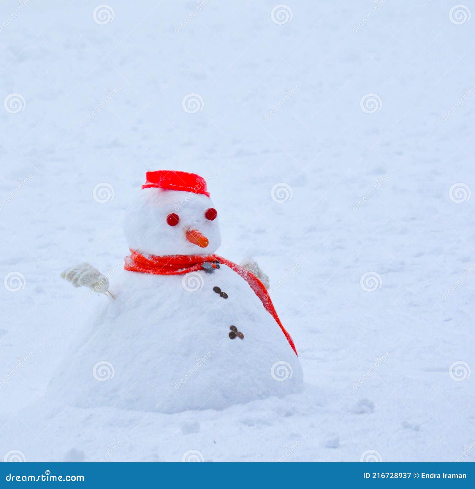 An alone freezing snow man stock image. Image of scarf - 216728937