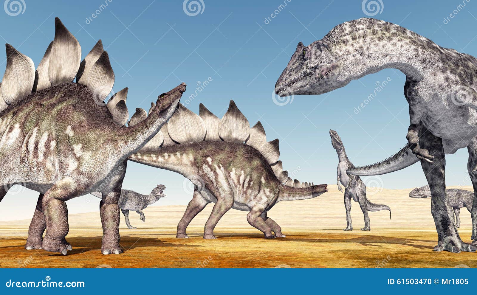 Allosaurus And Stegosaurus Dinosaurs Fight - 3D Royalty-Free Stock ...