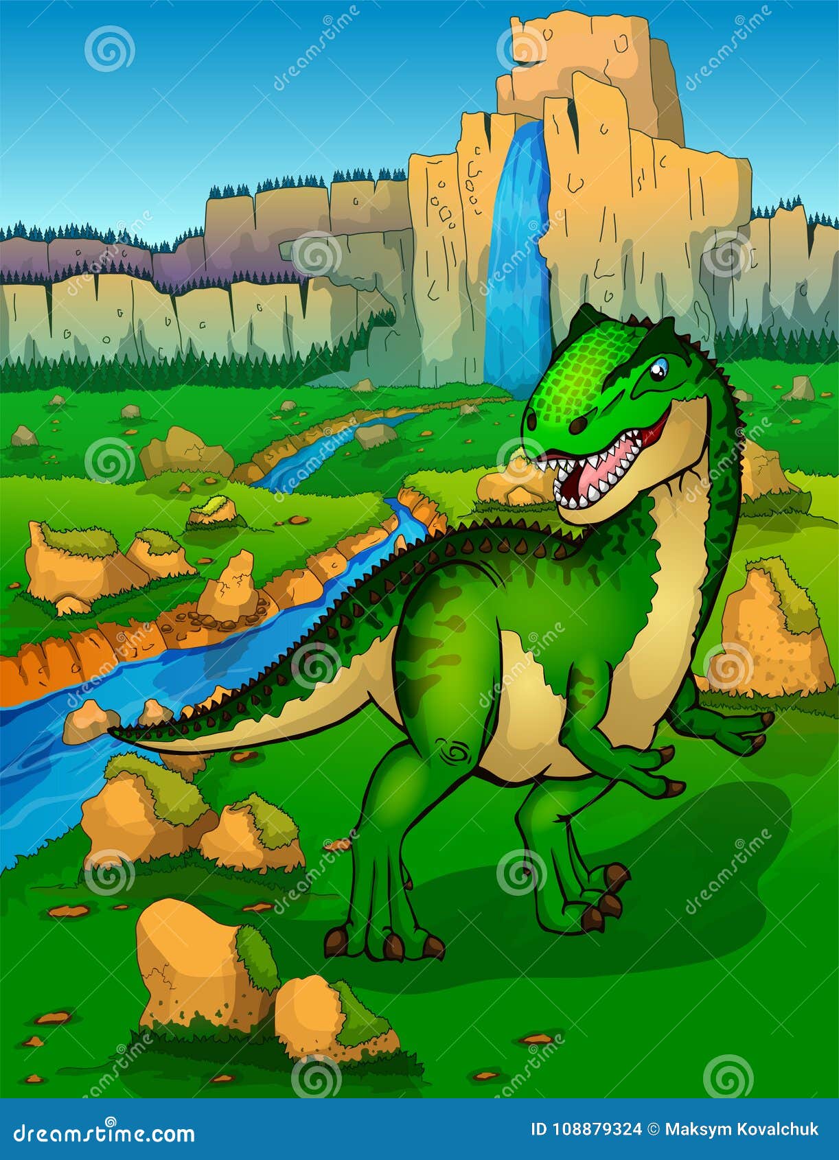 Allosaurus On The Background Of Forest. Cartoon Vector | CartoonDealer ...