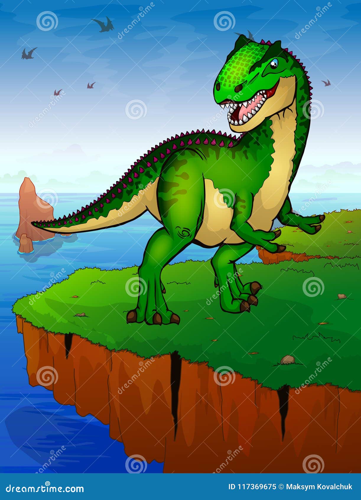 Allosaurus on the Background of the Sea. Stock Vector - Illustration of ...