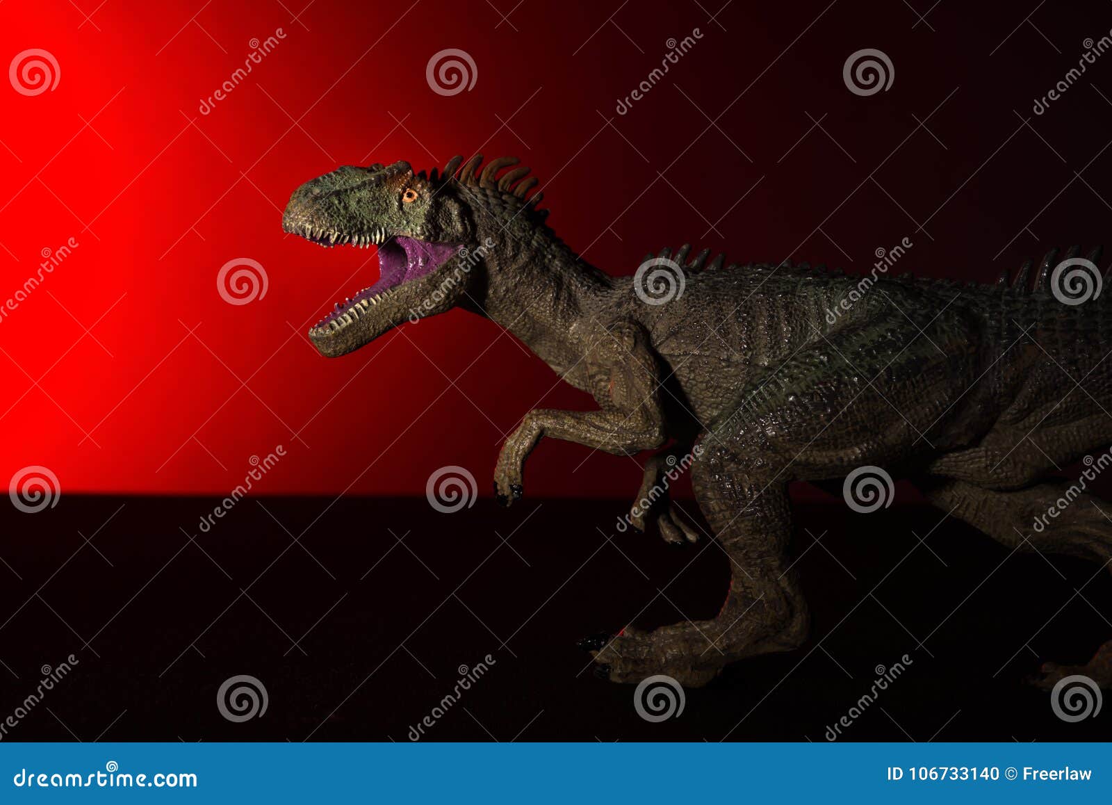 Allosaurus with Spot Light on the Head and Red Light Stock Photo ...