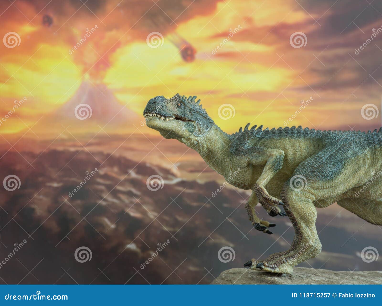 Allosaurus with Volcano in the Background Stock Image - Image of horror ...