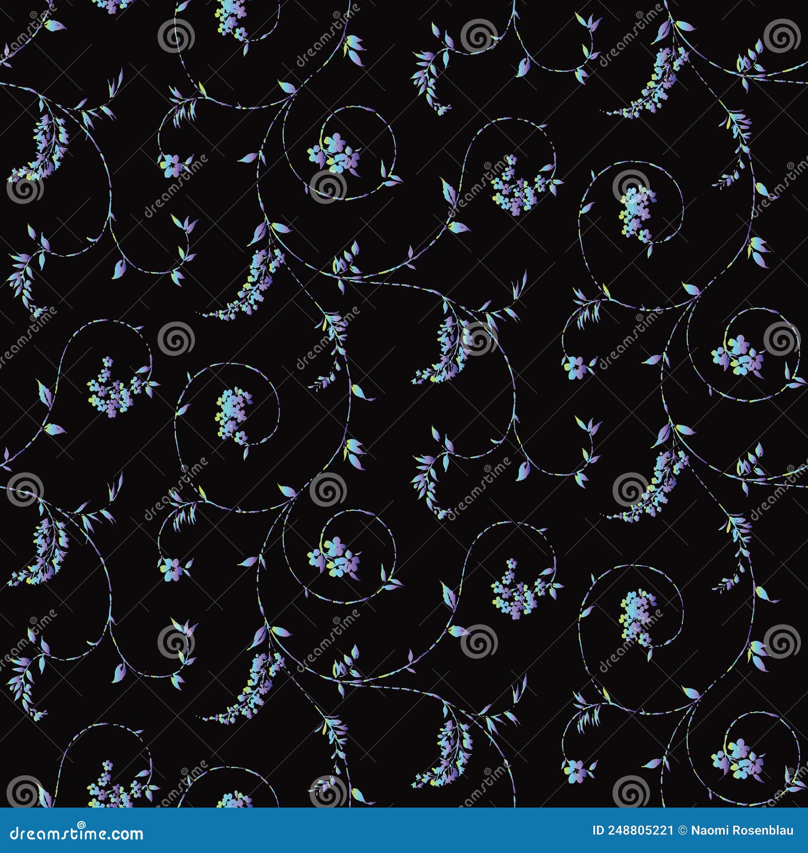 Allover Floral Scroll Design. Multi Color. Seamless Stock Illustration ...