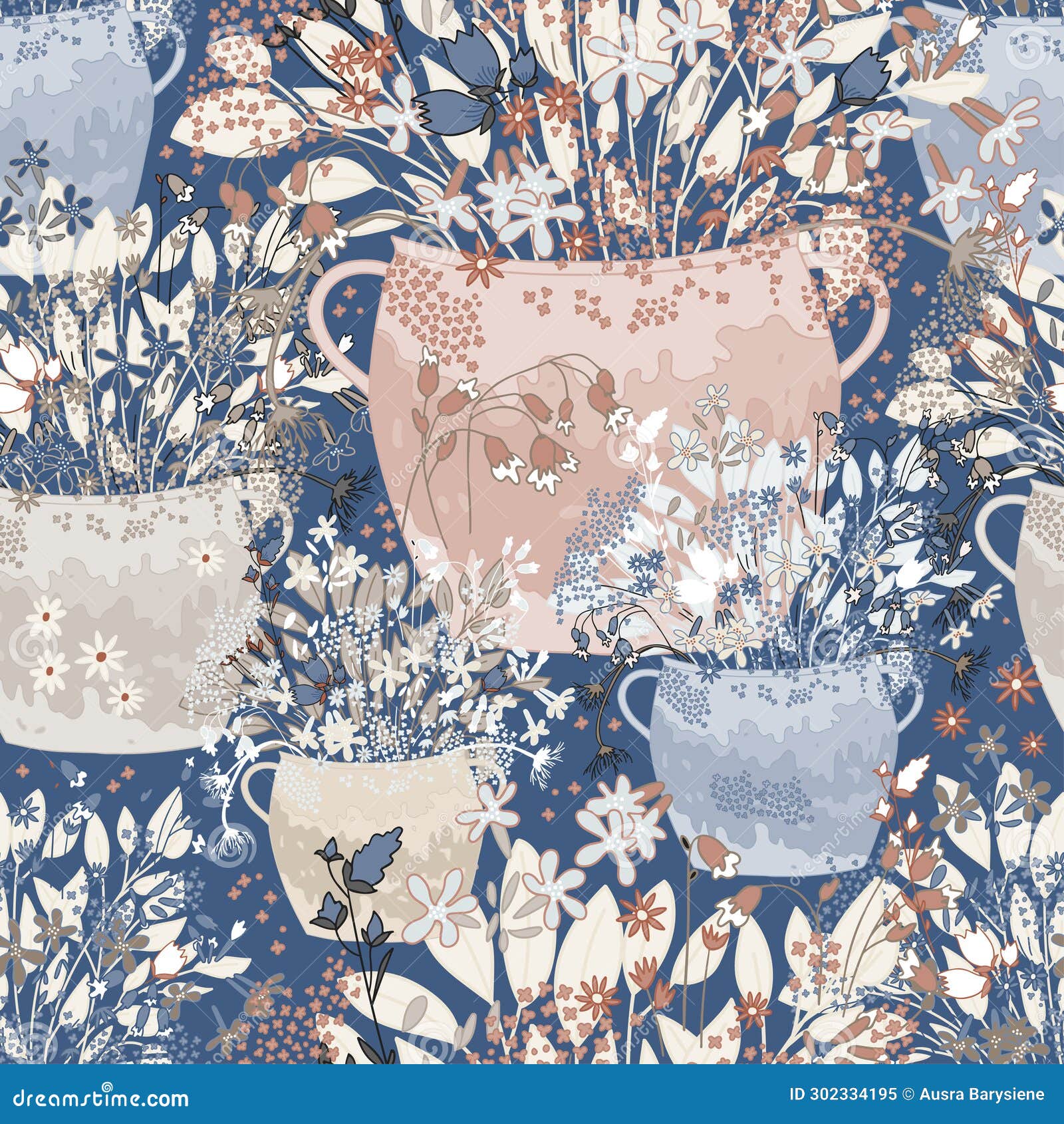 Allover Seamless Pattern with Potted Flowers. Scattered Overlapping ...