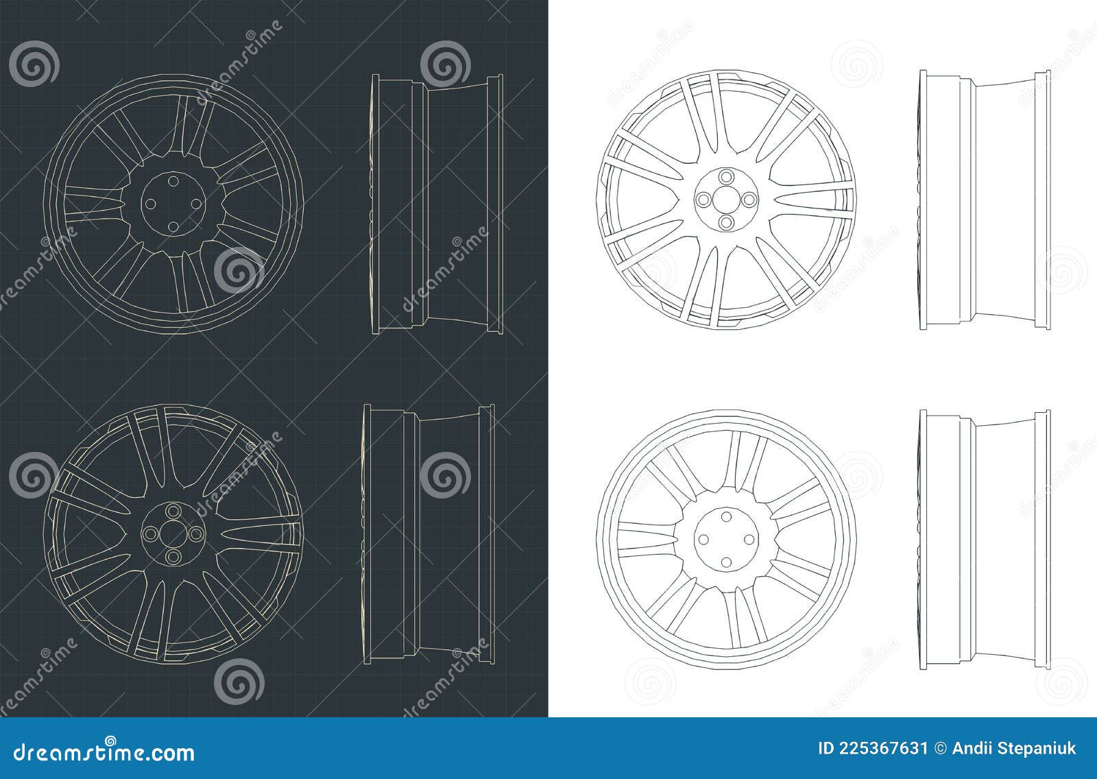 Alloy wheels blueprints stock vector. Illustration of draft - 225367631