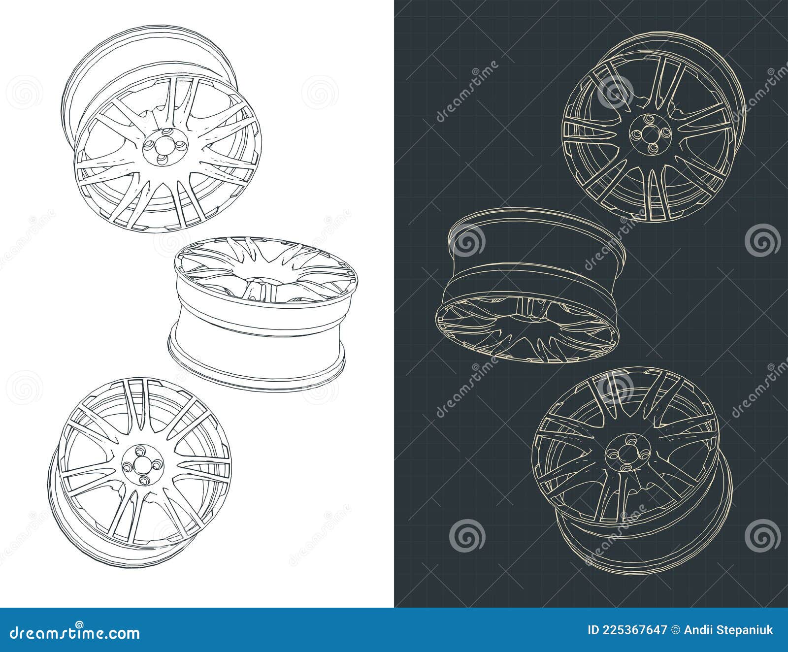 Alloy wheels drawings stock vector. Illustration of drawing - 225367647