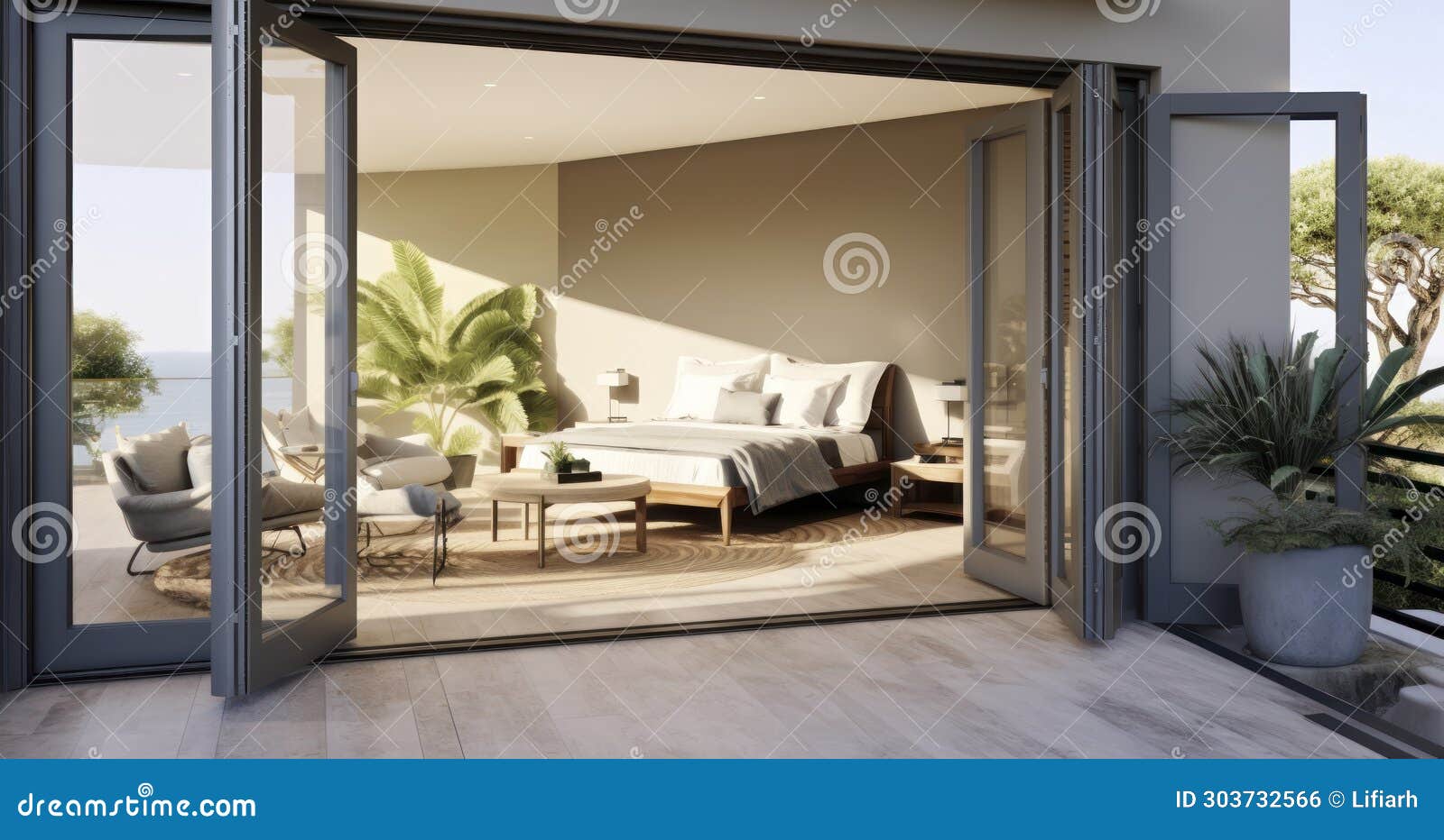 The Allure of Open Patio Doors Leading To a Modern Bedroom Stock ...