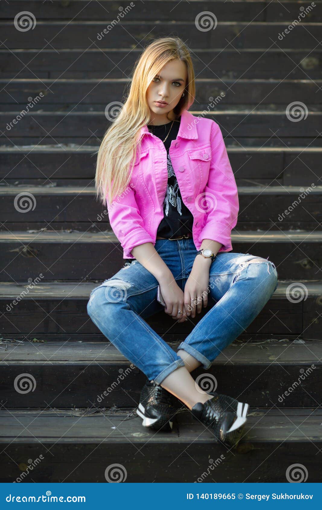 Alluring Blonde Posing Outdoors Stock Image Image Of Nice Black