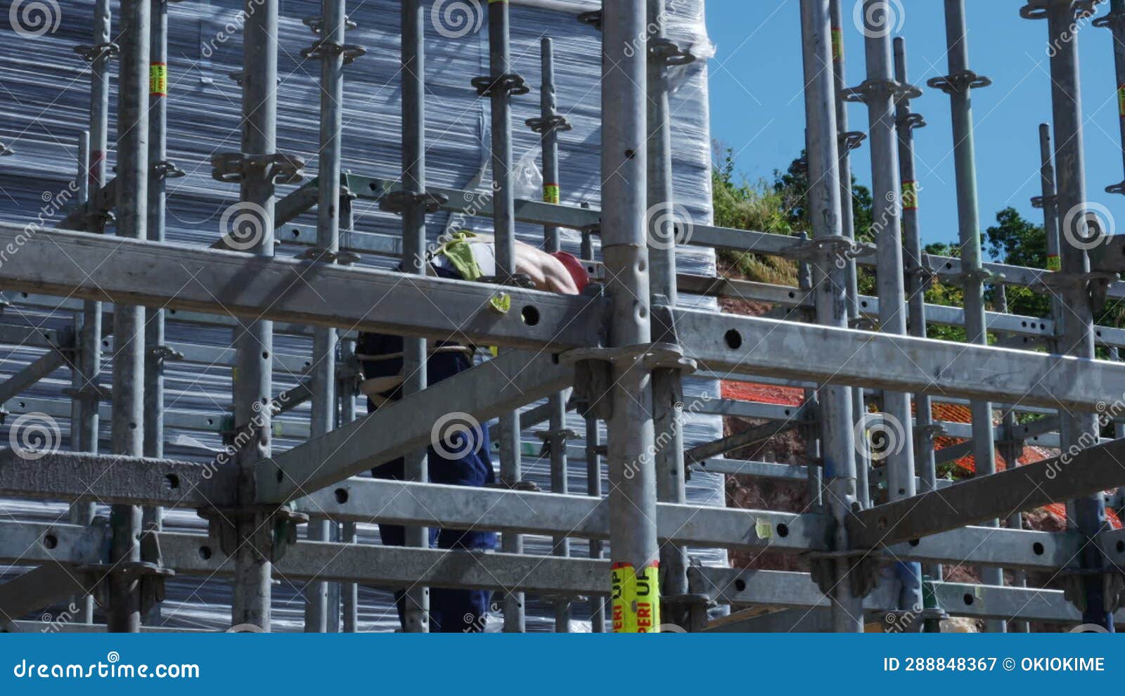 Worker with Bare Chest Checkups Carcass at Construction Site Stock ...