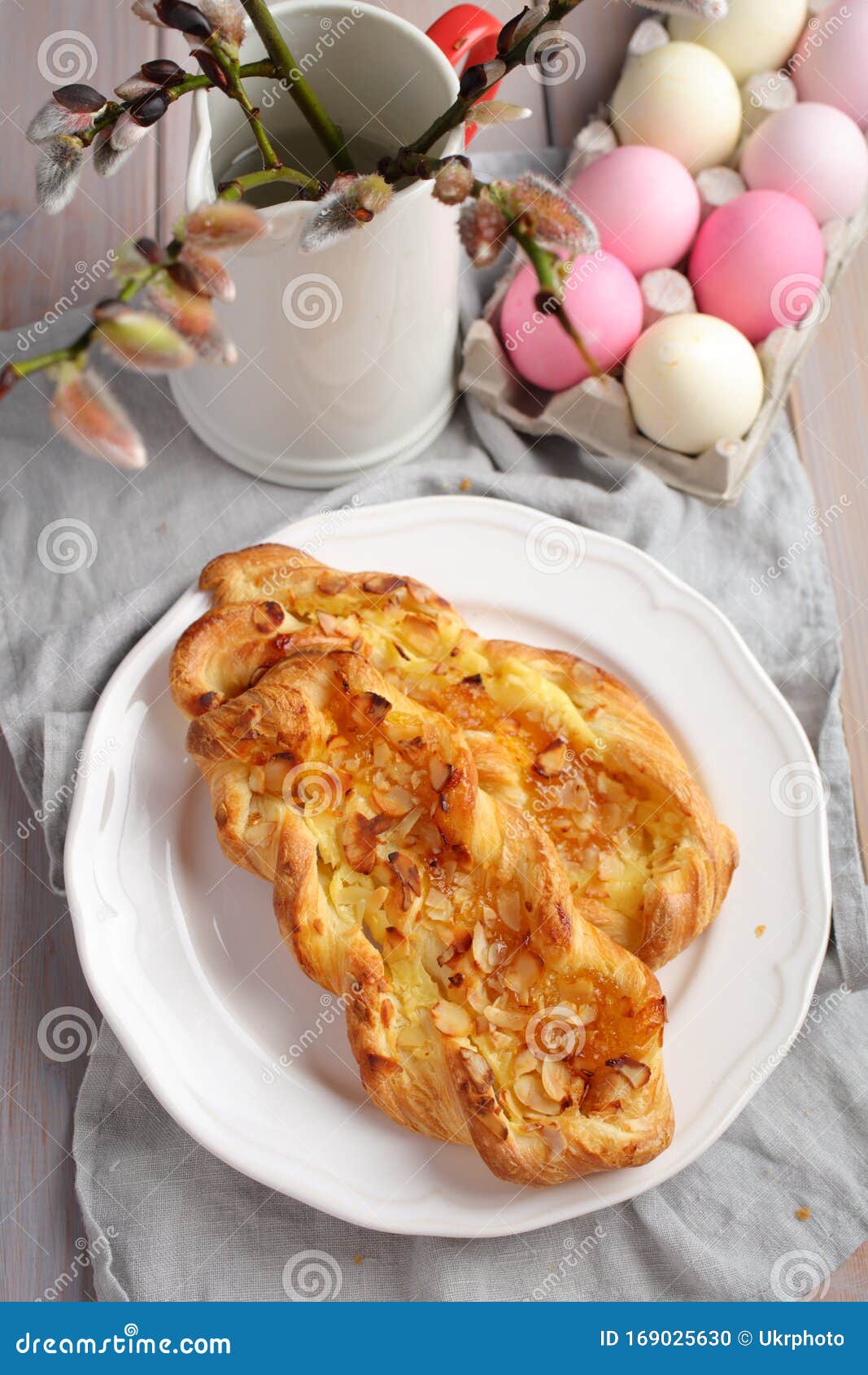 Almond Danish Pastry on an Easter Table Stock Photo - Image of baked ...