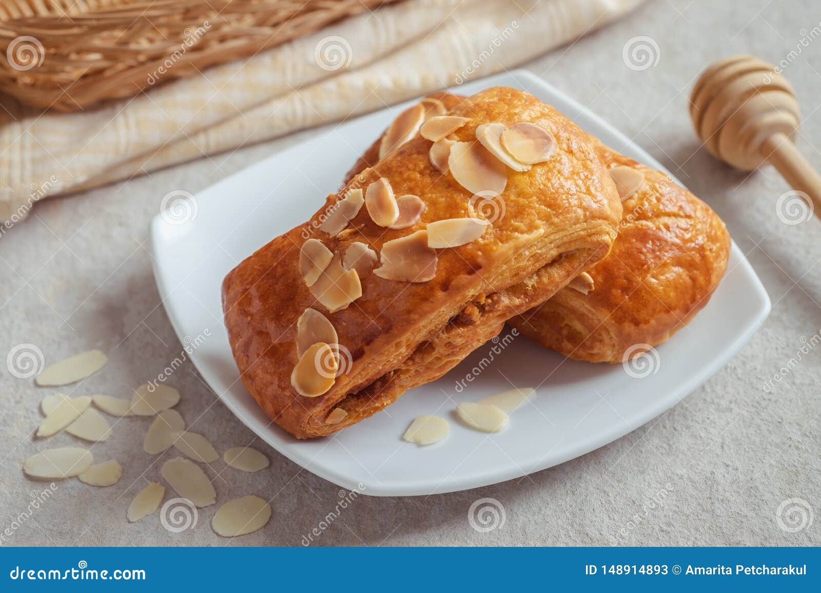 Almond Danish Pastry on White Plate Stock Image - Image of pastry, nuts ...