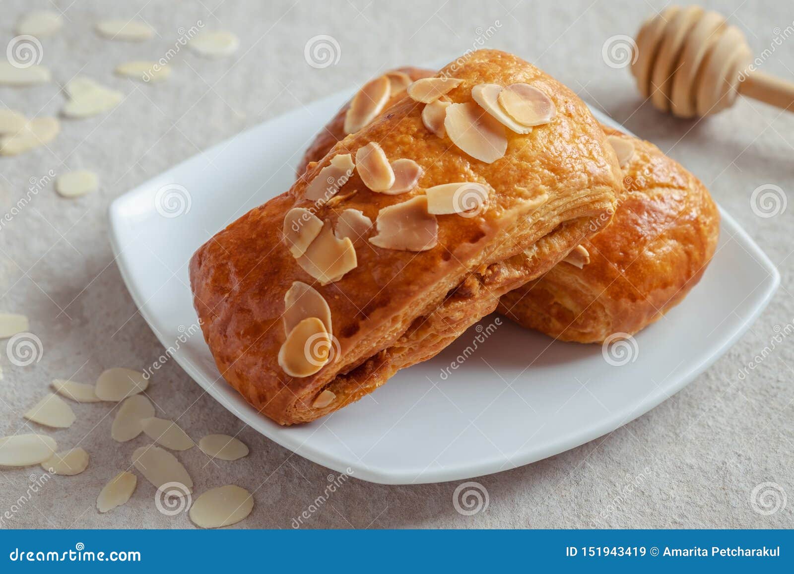 Almond Danish Pastry on White Plate Stock Image - Image of sweet ...