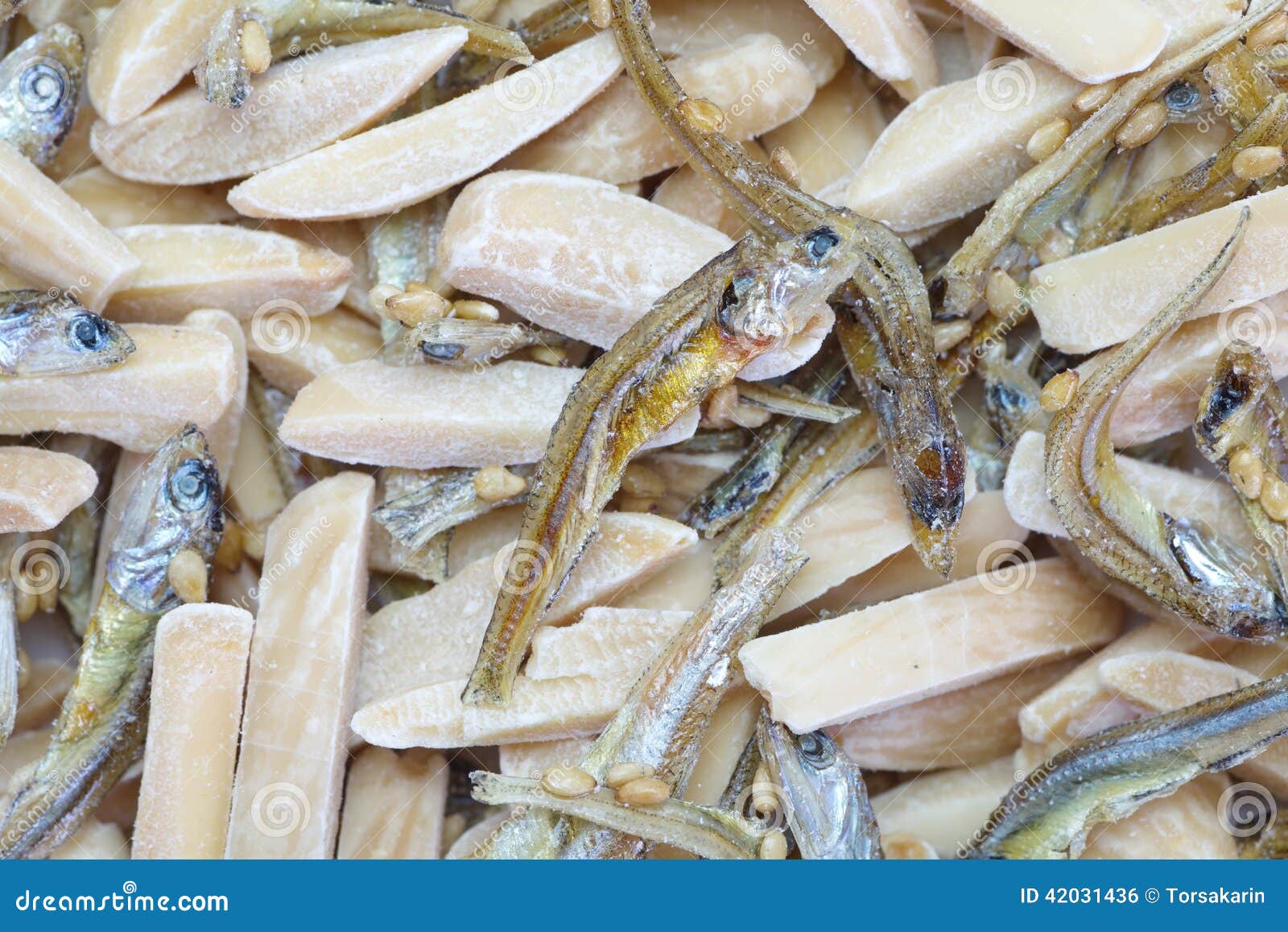 Almond and Dried Small Fish Stock Photo - Image of food, nuts: 42031436