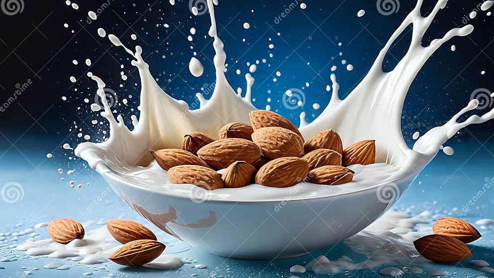 An Almond Dropping into a Bowl of Almond Milk, Causing a Stunning ...