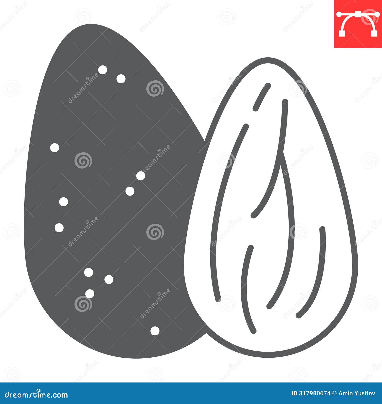 Almond glyph icon stock vector. Illustration of icon - 317980674