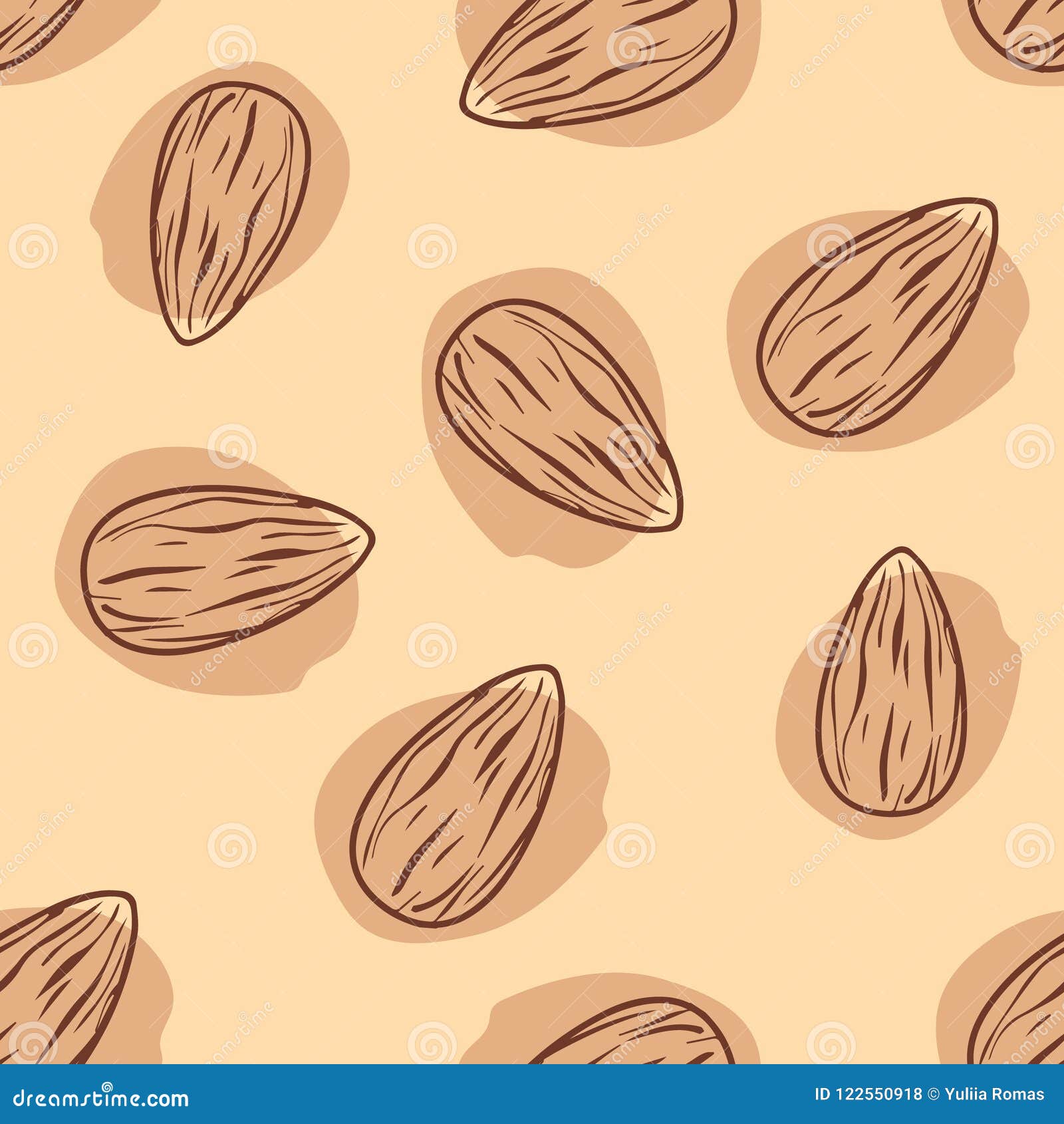 Almond Hand Drawn Seamless Pattern, Vector Stock Vector - Illustration ...