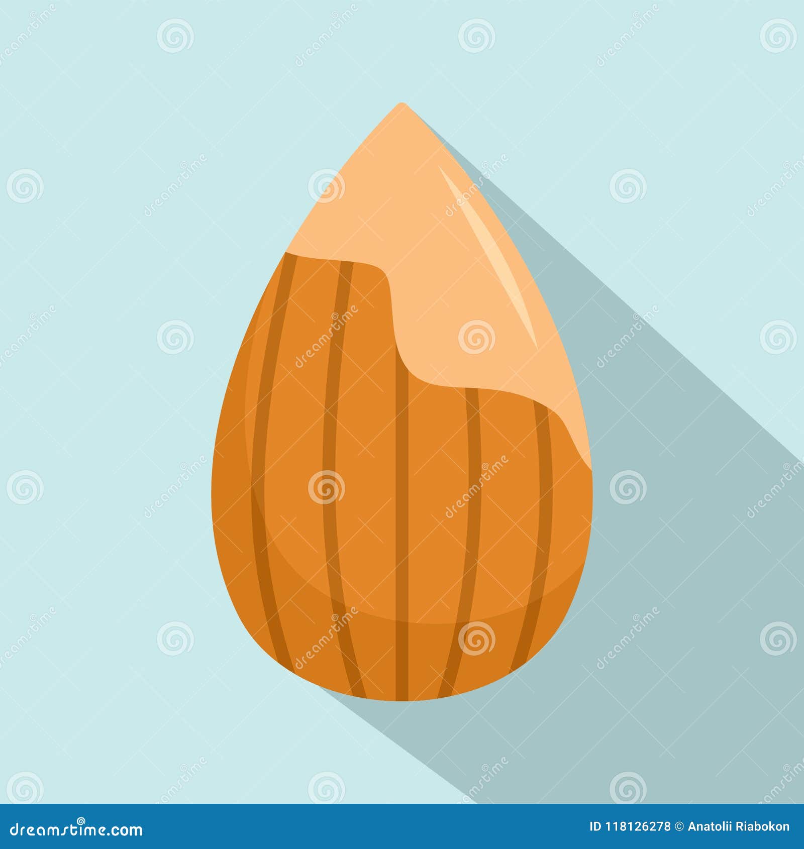Almond icon, flat style stock vector. Illustration of natural - 118126278