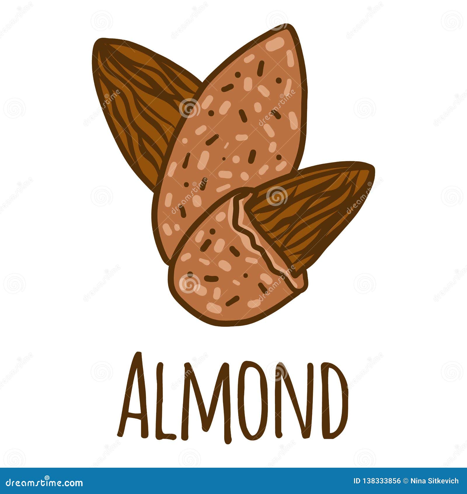 Almond Icon, Hand Drawn Style Stock Vector - Illustration of natural ...