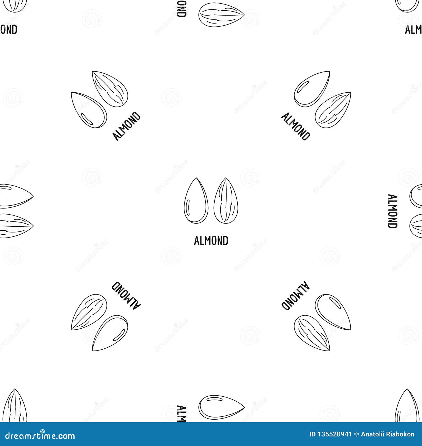 Almond icon, outline style stock vector. Illustration of almond - 135520941