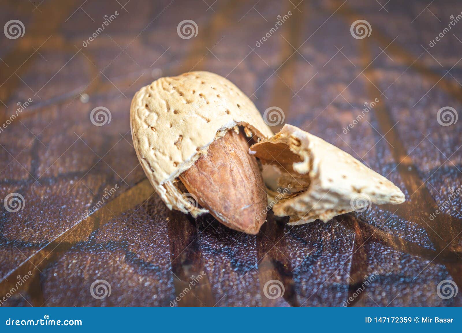 Almond Kernal Almond Fruit Broken from the Brown Almond Shell on a ...
