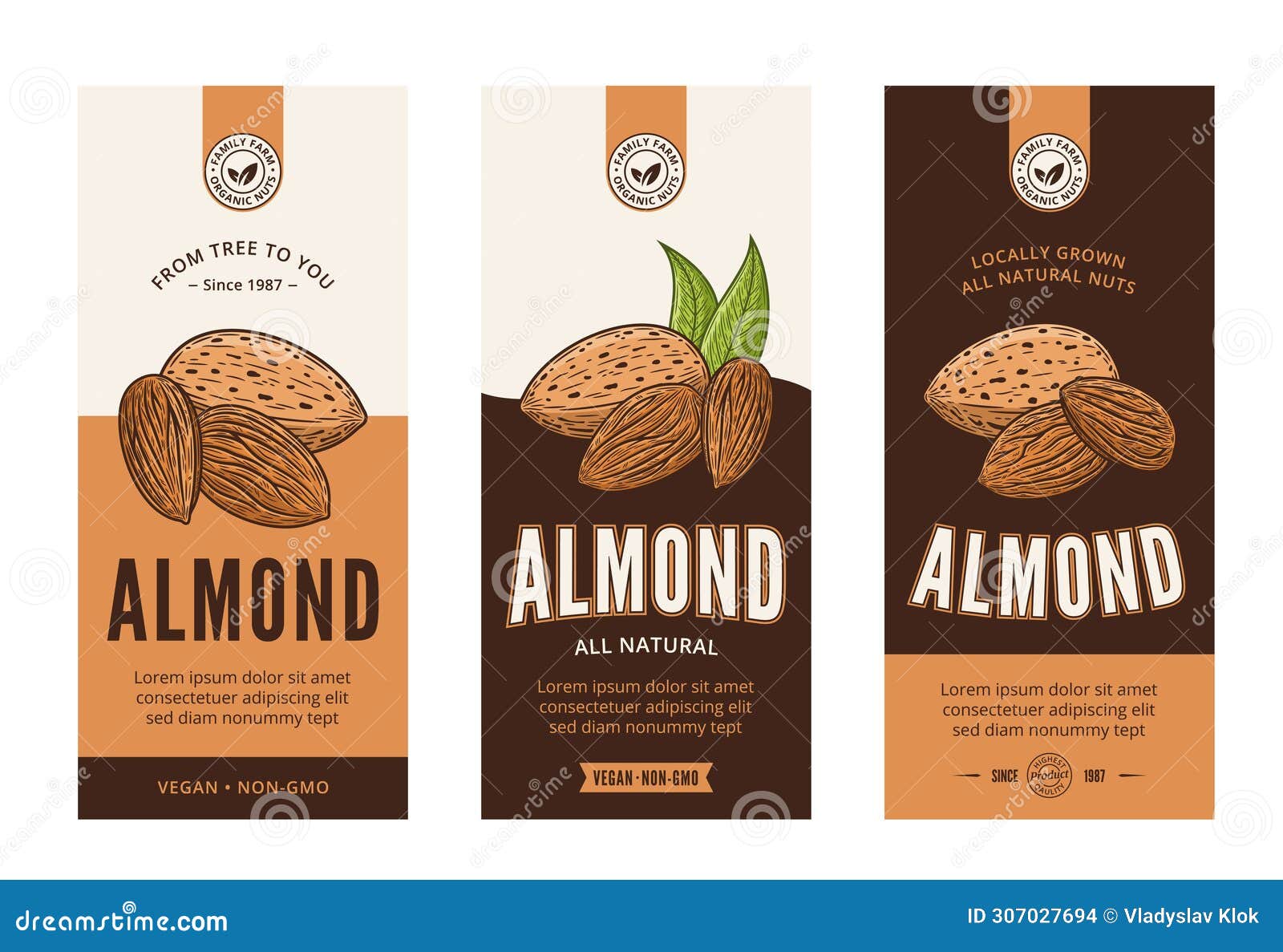 Almond Labels in Modern Style Stock Illustration - Illustration of ...