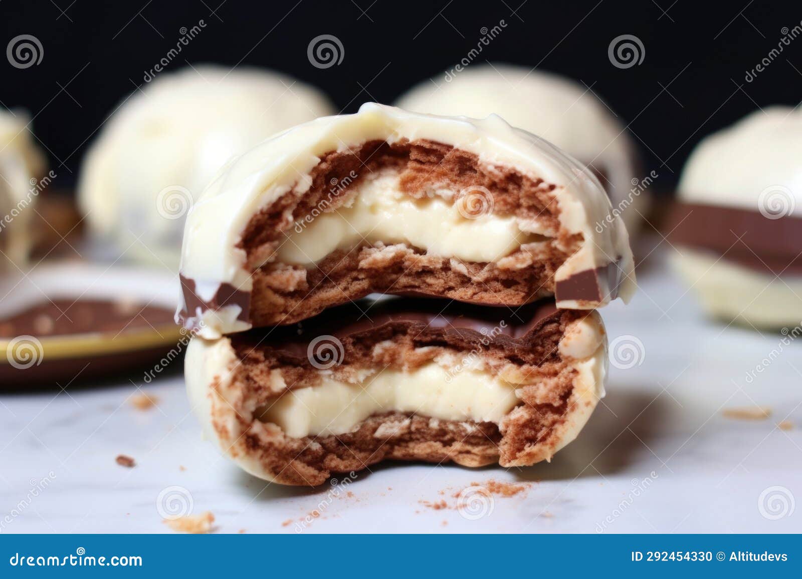 An Almond Macaron Split Open To Show the Filling Stock Photo - Image of ...