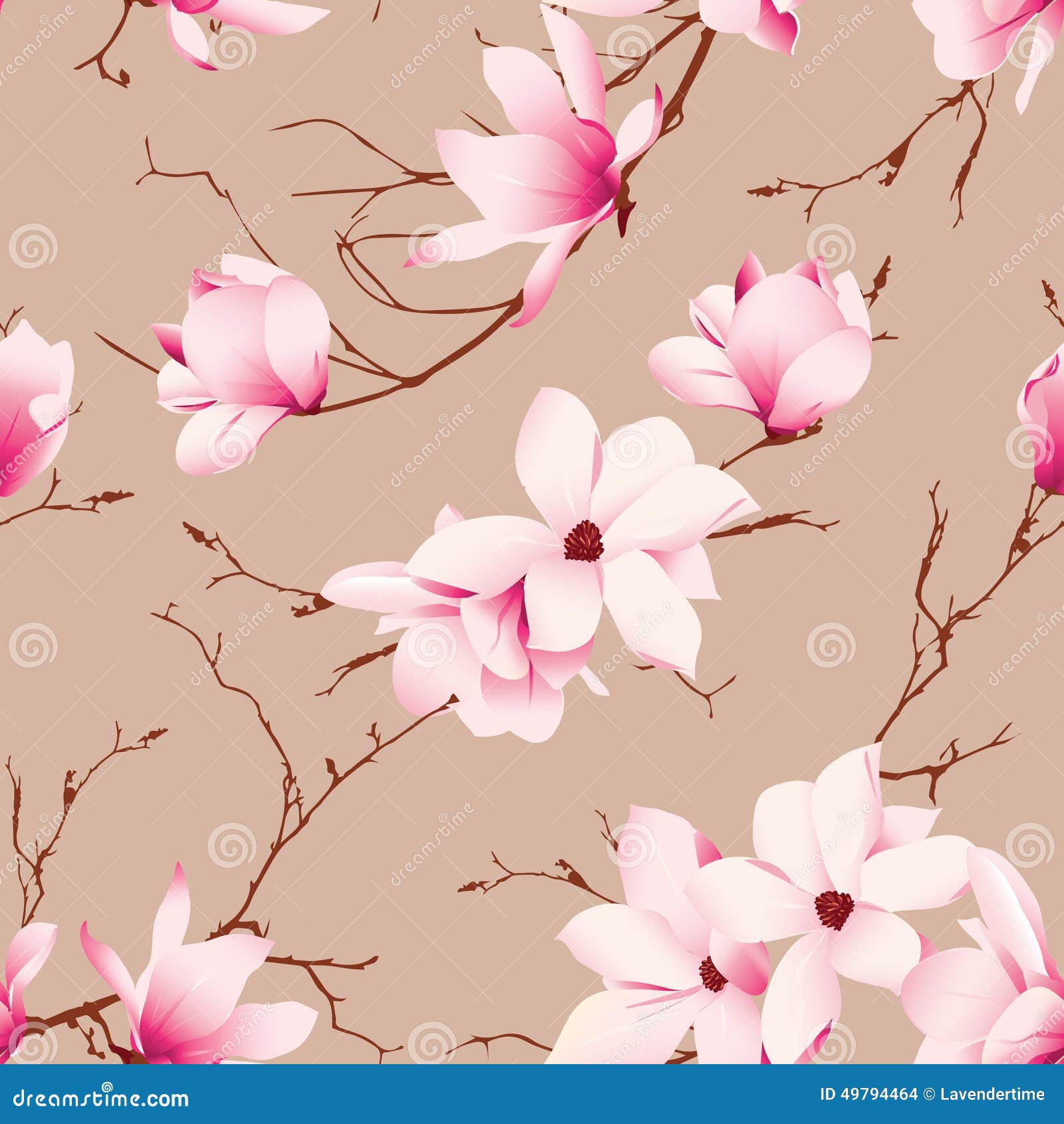 Almond Magnolia Flowers Seamless Vector Pattern Stock Vector ...