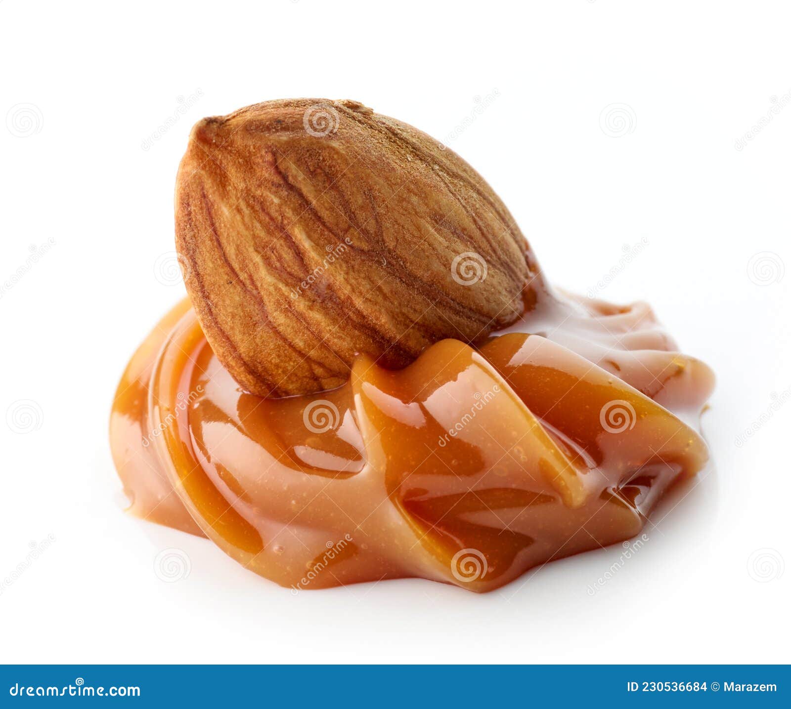 Almond in melted caramel stock photo. Image of edible - 230536684