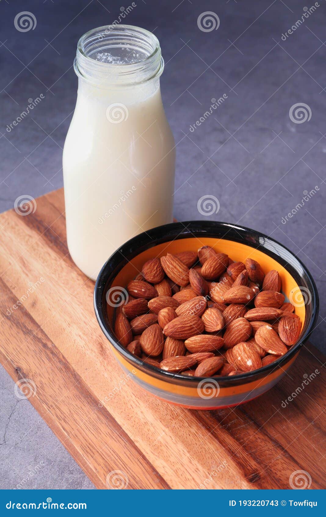 Almond Nut and Milk on Table Top Down Stock Image - Image of seed, milk ...