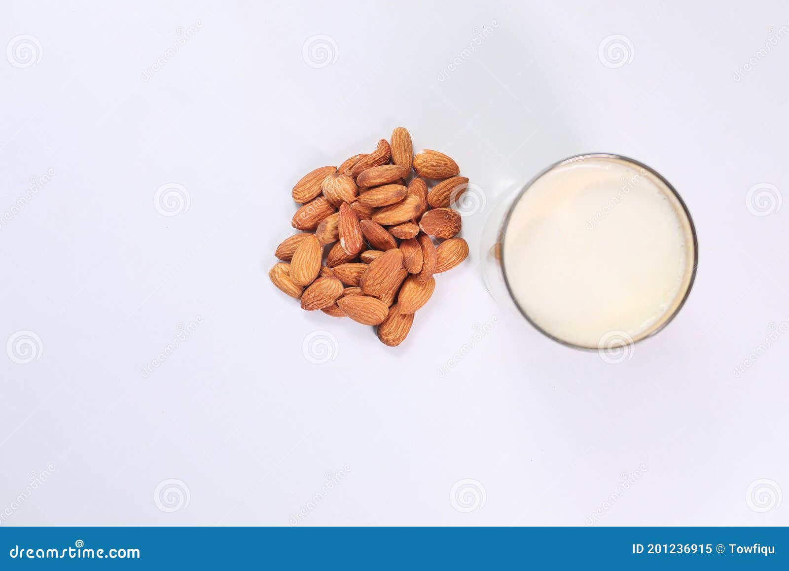 Almond Nut and Milk on Table Top Down Stock Image - Image of grain ...