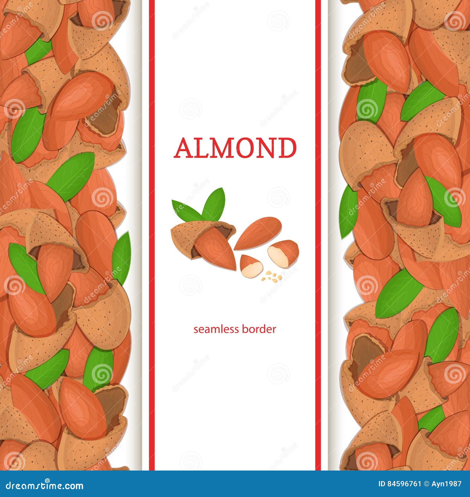 Almond Nut Vertical Seamless Border. Vector Illustration with ...