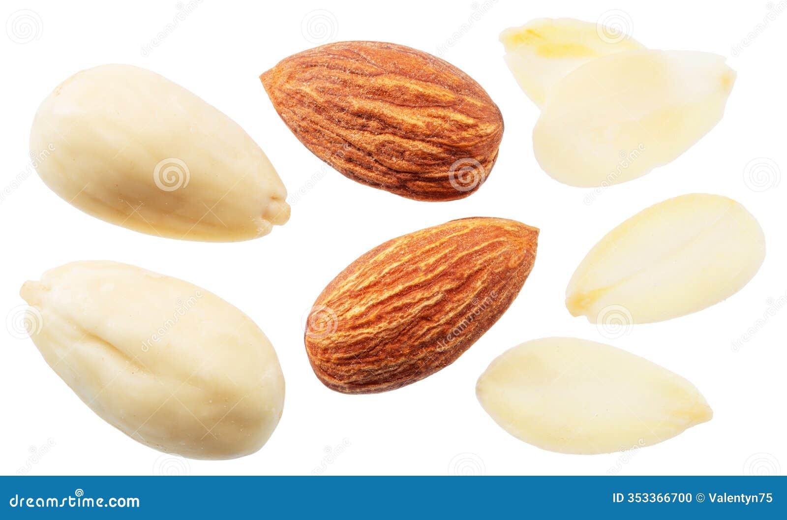 Almond Nuts and Blanched Almonds Isolated on White Background. File ...