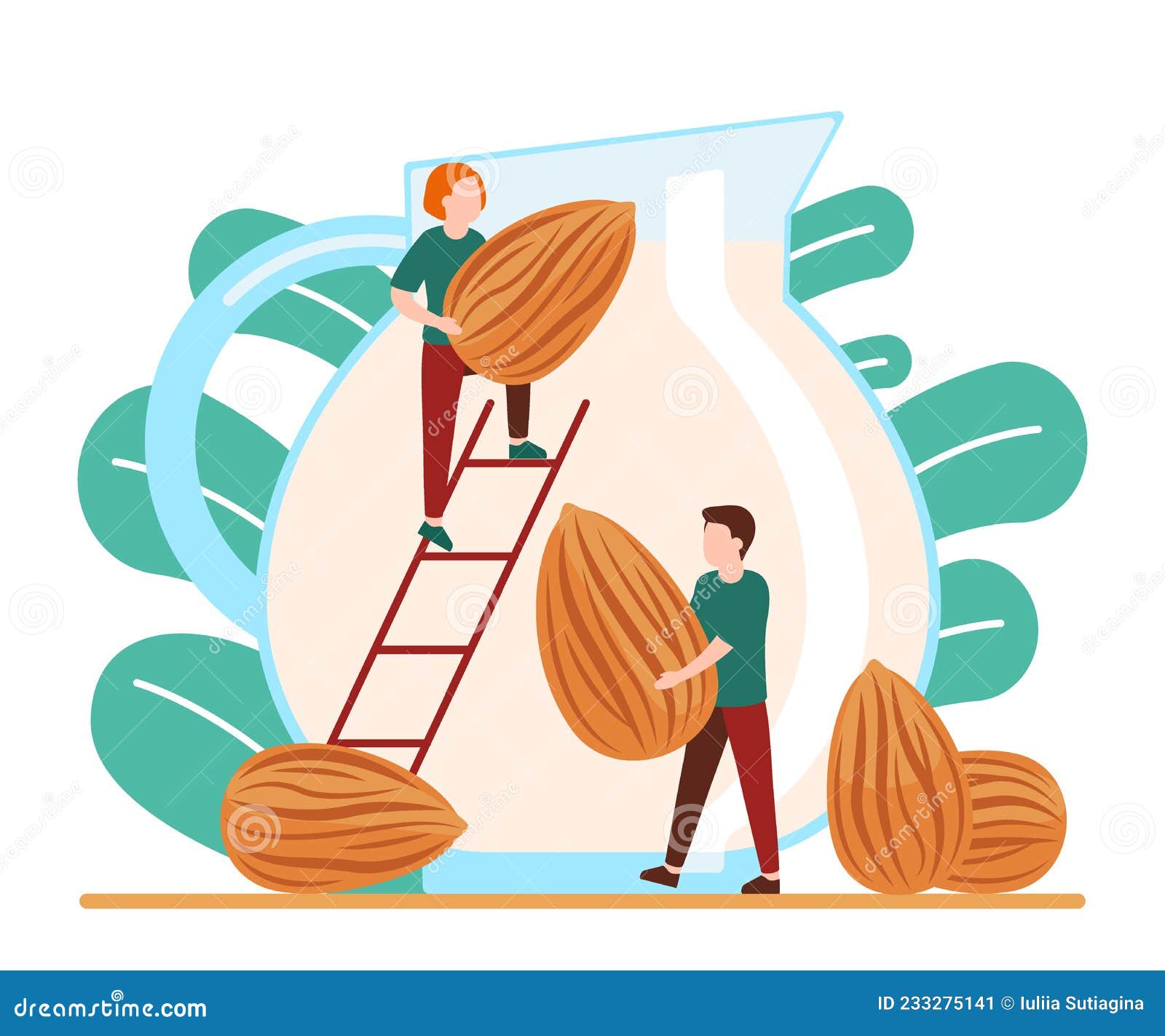 Almond Nuts and Almond Milk. Almond Milk Production Process. People are ...