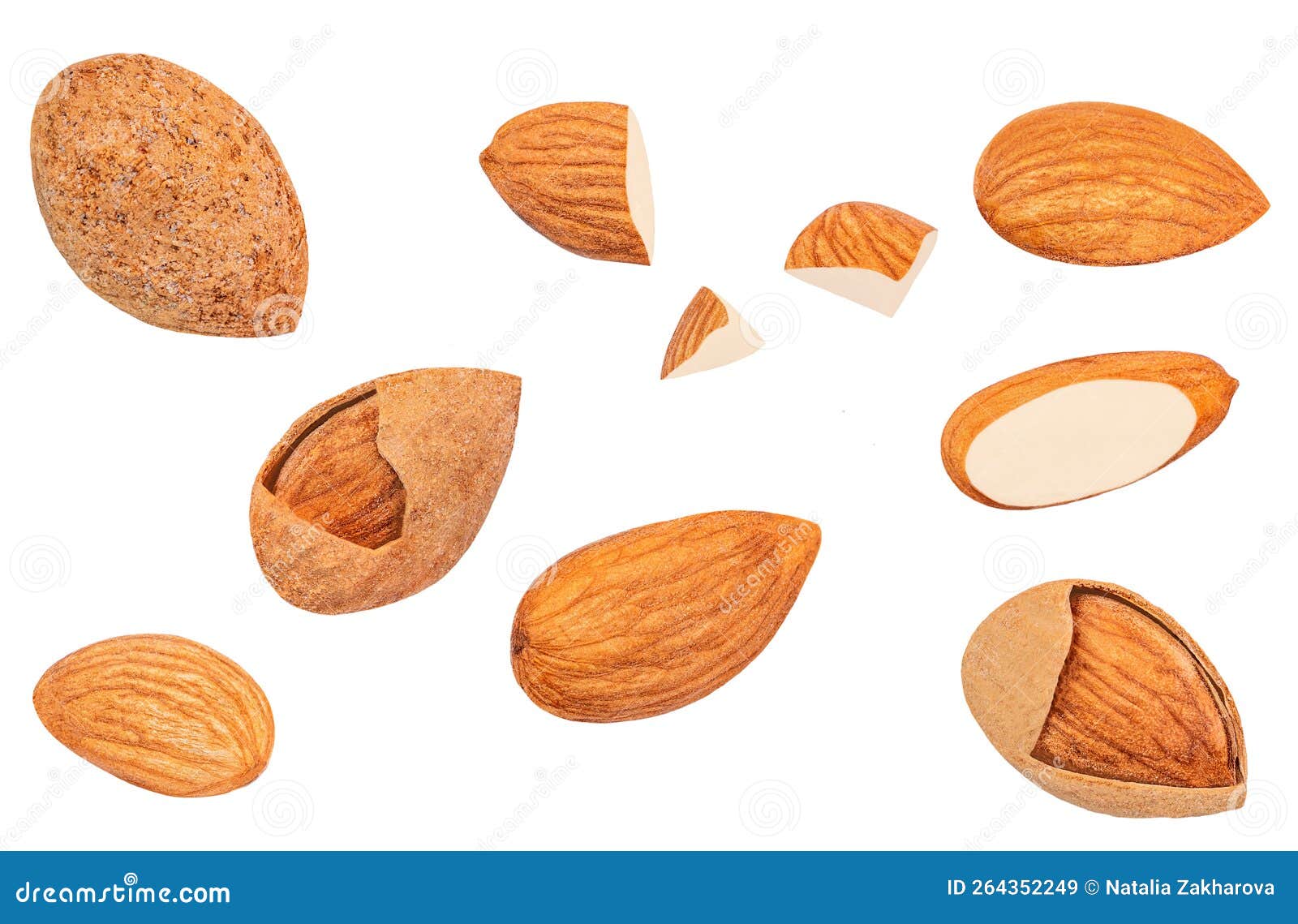 Almond Raw Piece Collection. Almonds Isolated on White Background. Set ...
