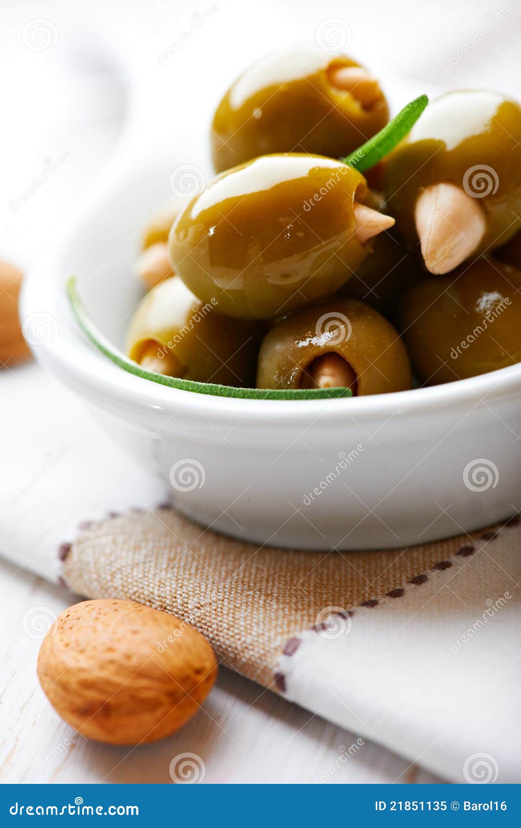 Almond Stuffed Green Olives Stock Image - Image of cuisine, food: 21851135