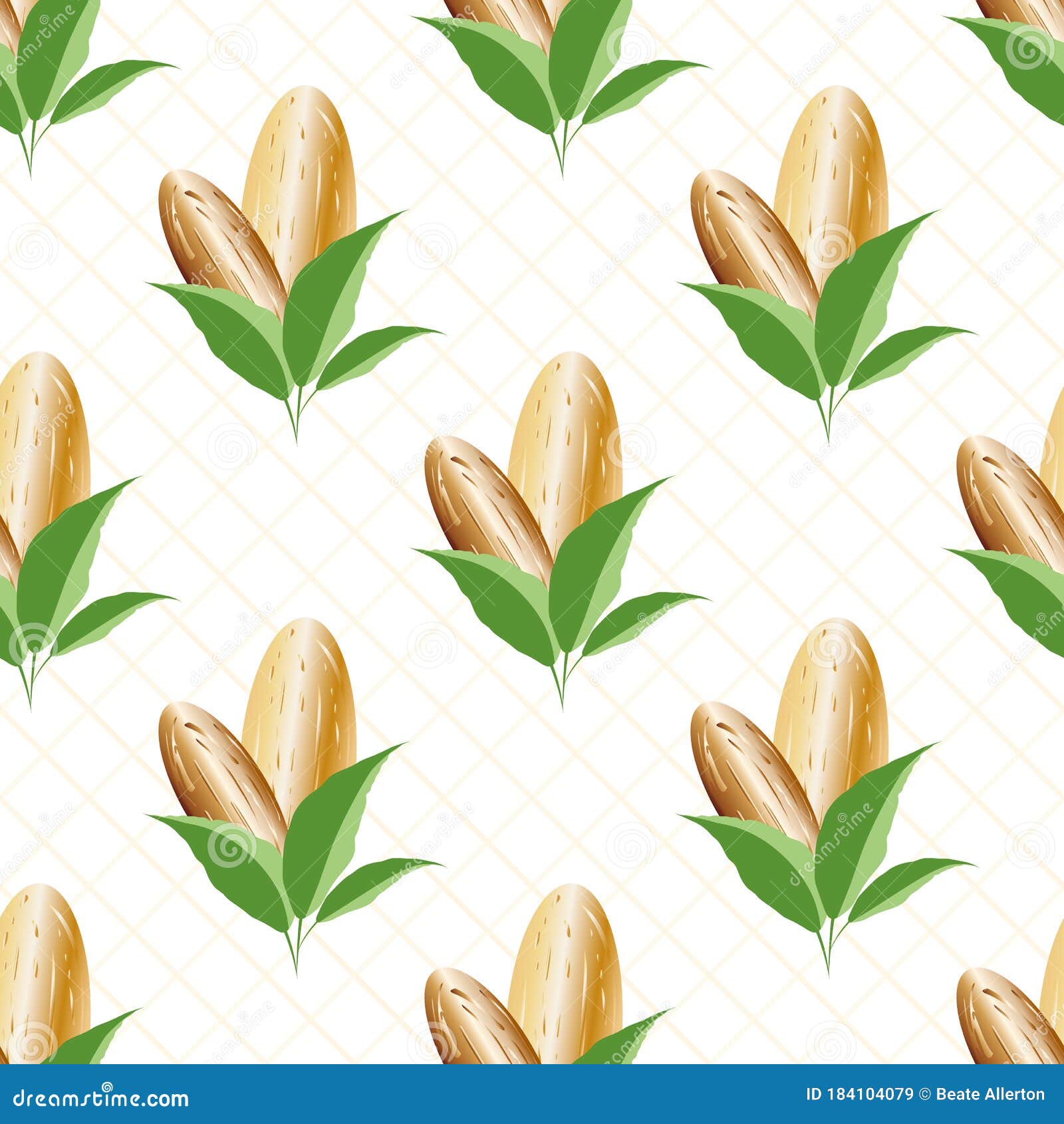 Almond Vector Seamless Pattern Background. Clusters of Golden Oval Nuts ...