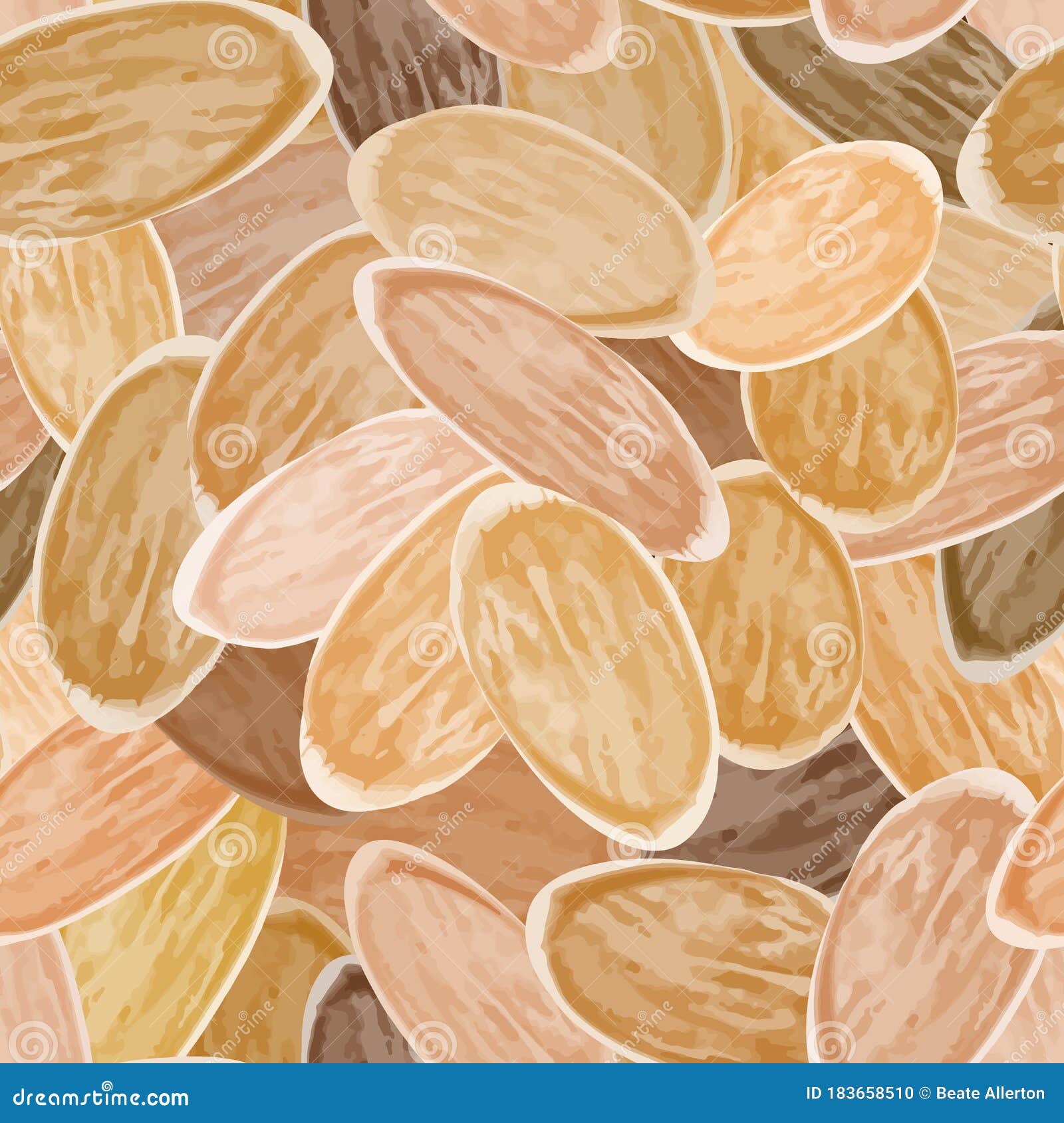 Almond Vector Seamless Pattern Background. Hand Drawn Nuts Dense ...