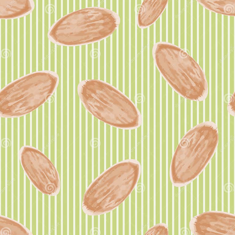 Almond Vector Seamless Pattern Background. Hand Drawn Nuts on Green ...
