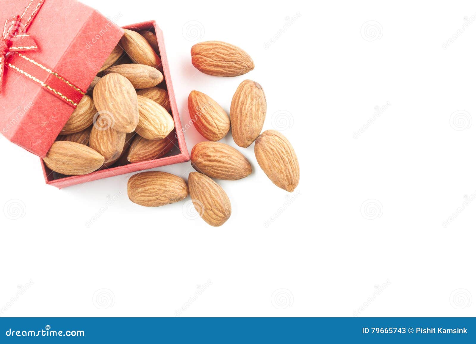Almonds,almond Group, Almonds in Red Gift Box on Over White Back Stock ...