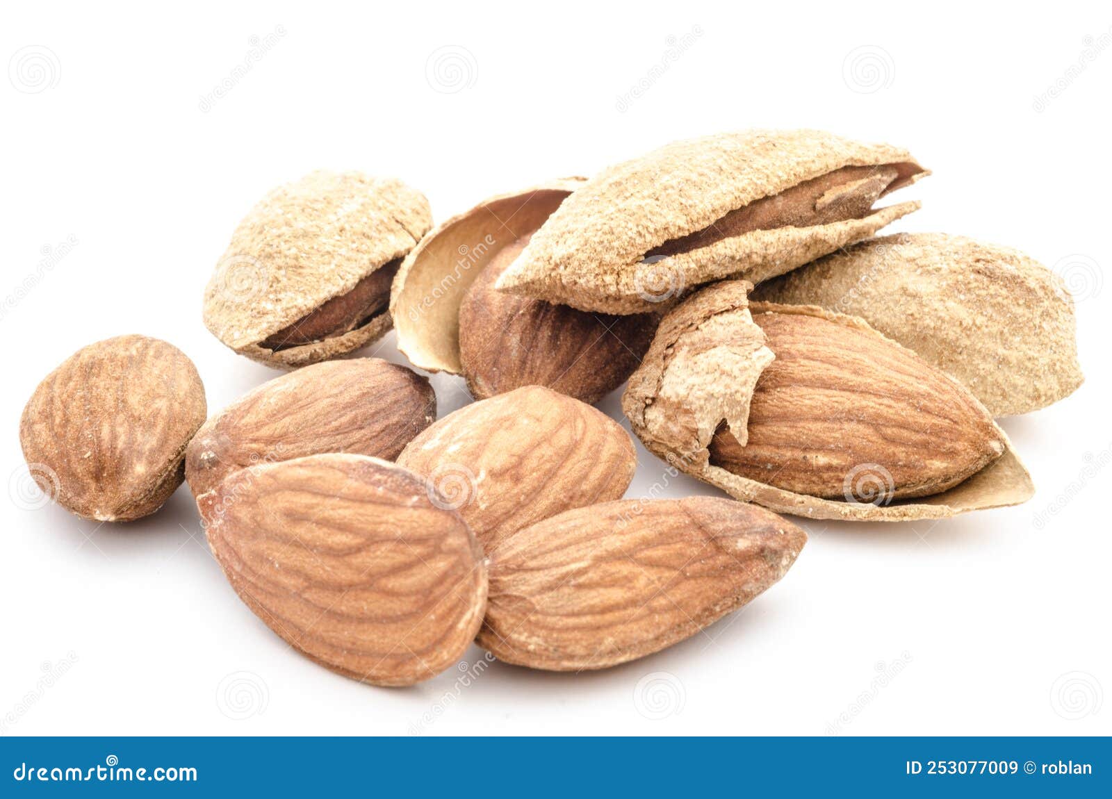 Almonds and almond shells stock image. Image of garden - 253077009