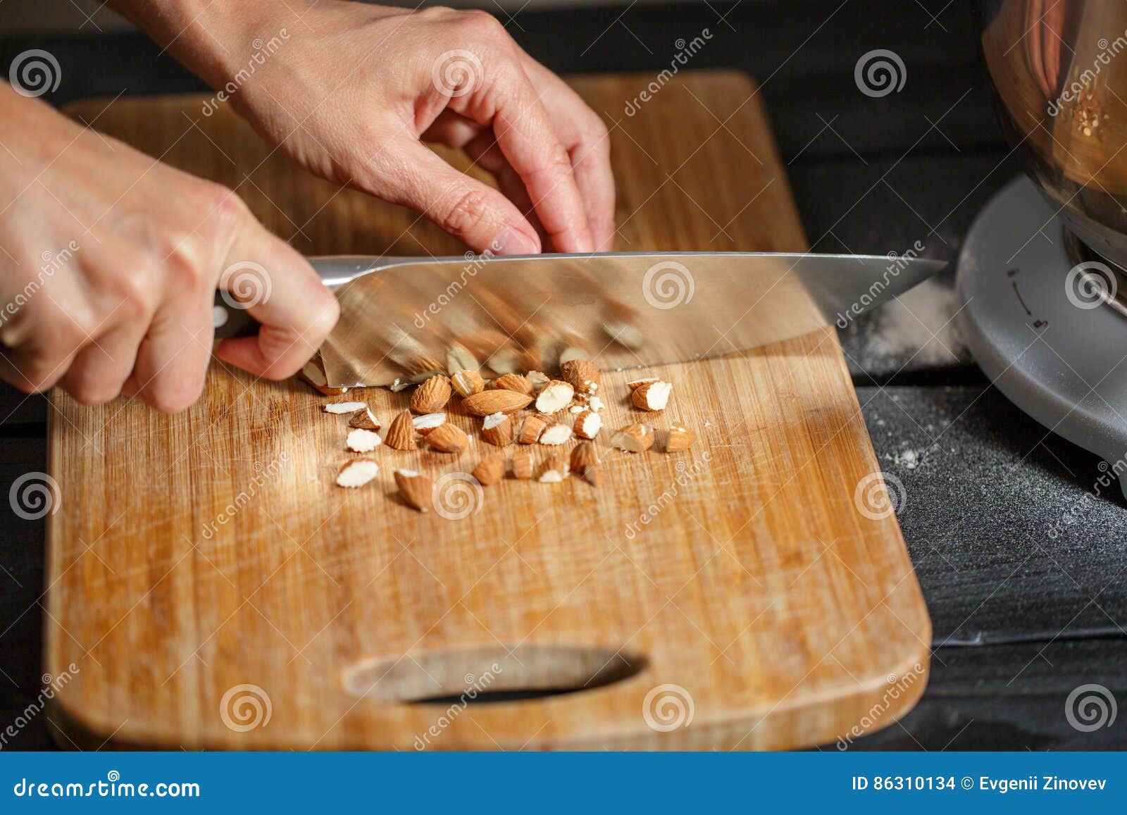 Almonds cutting knife stock photo. Image of board, healthy - 86310134