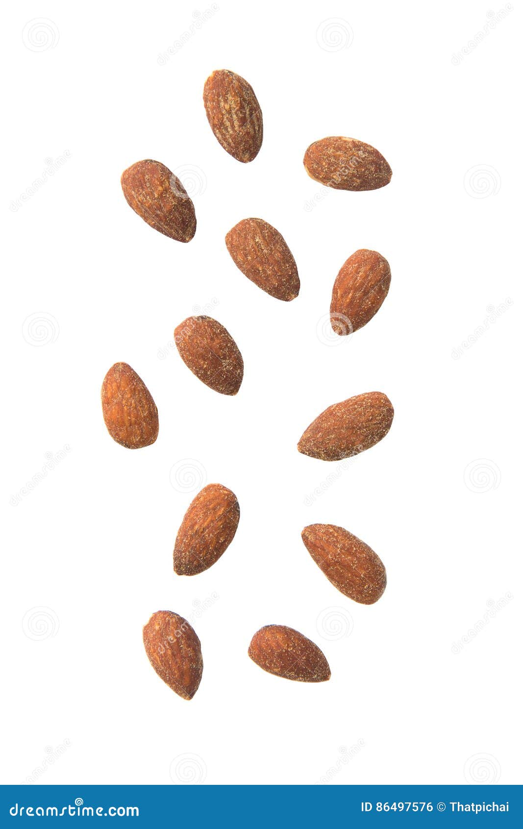 Almonds Falling Isolated on White Background Stock Photo - Image of ...