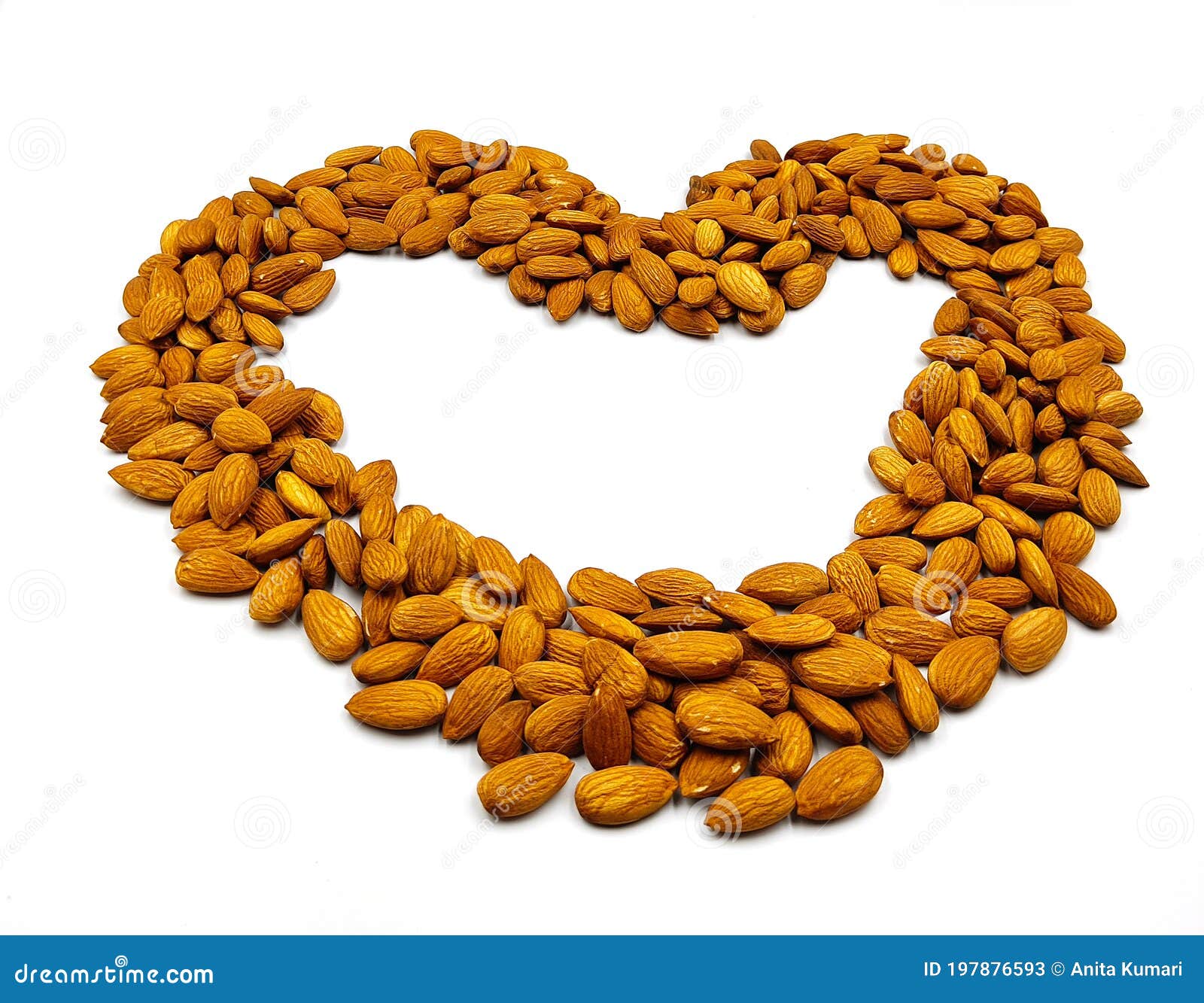 Almonds Heart Shape Design on White Background Stock Image - Image of ...