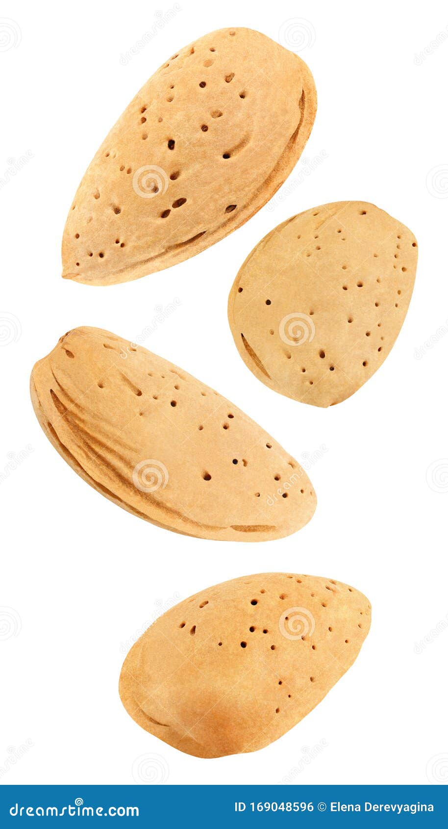 Almonds Nuts No Split, Four Pieces Soaring, Falling, Flying Isolated on ...